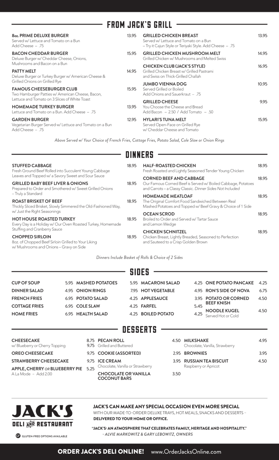 Menu | Jacks Deli & Restaurant